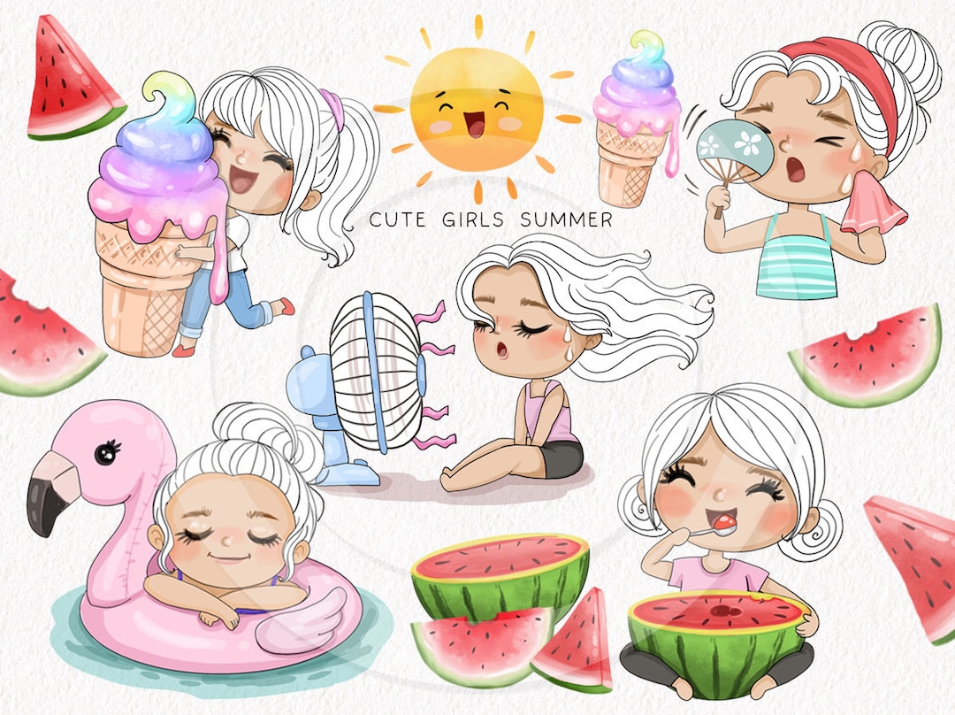 Cute Girls Summer Clipart Summer Clipart Instant Download PNG - Etsy UK