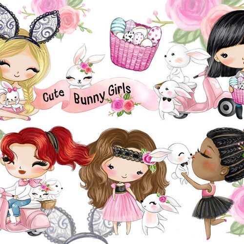 Cute Easter Girls Clipart Instant Download PNG File 300 Dpi - Etsy