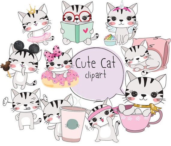 Cute Cat Clipart Set 1 Instant Download PNG File 300 Dpi - Etsy