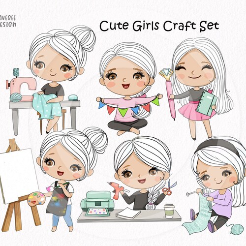 Cute Girls Workout Set Exercise Clipart Instant Download PNG - Etsy