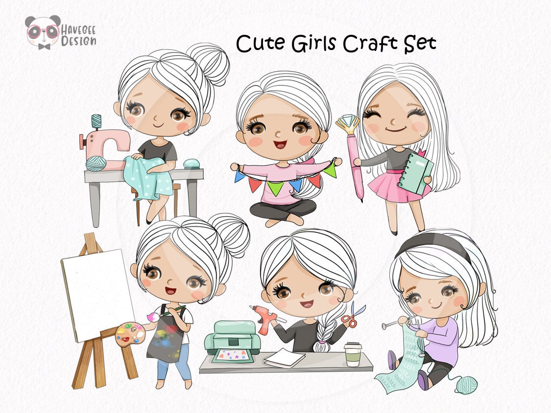 Art & Collectibles Cute girls Craft set Clipart instant download PNG ...