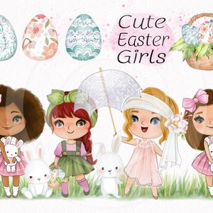 Cute Easter Girls Clipart Instant Download PNG File 300 Dpi - Etsy