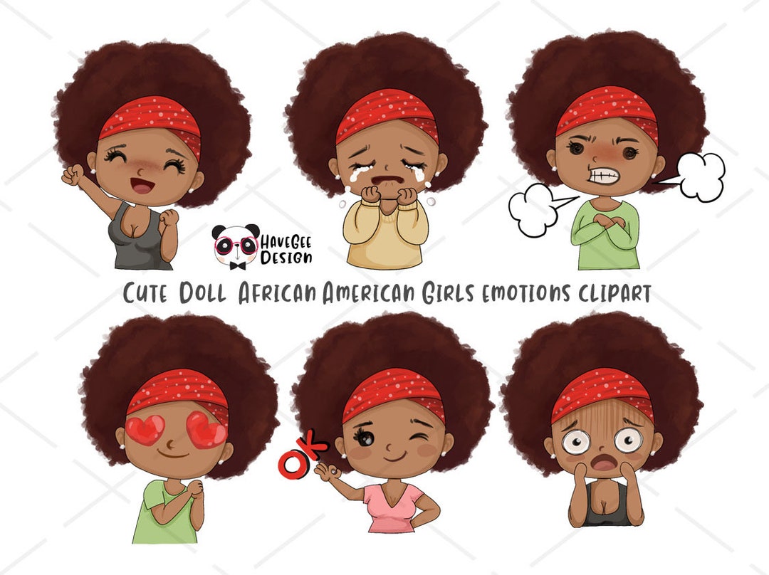 Cute Doll African American Emotions Girls Clipart Instant - Etsy