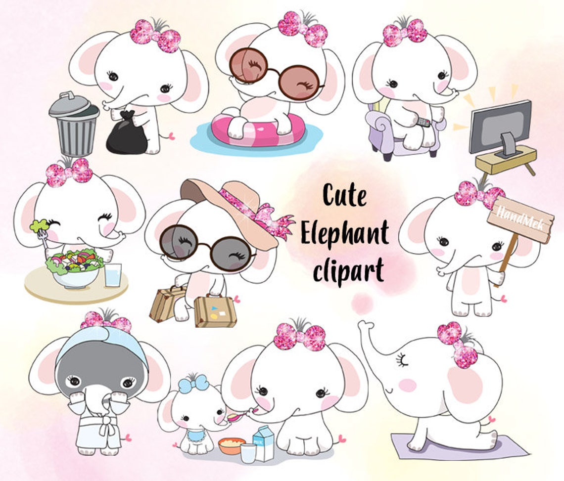 Cute Elephant Clipart Set 1 Instant Download PNG File 300 | Etsy
