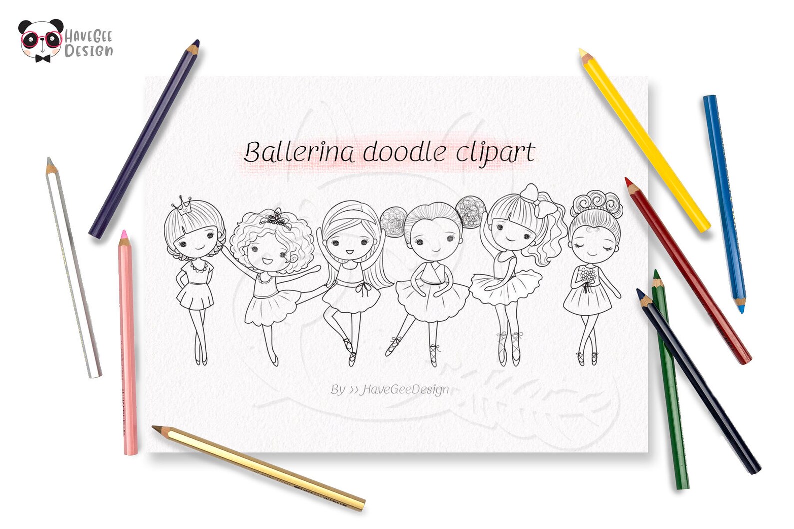 Ballerina Doodle Clipart Black Line Instant Download PNG - Etsy