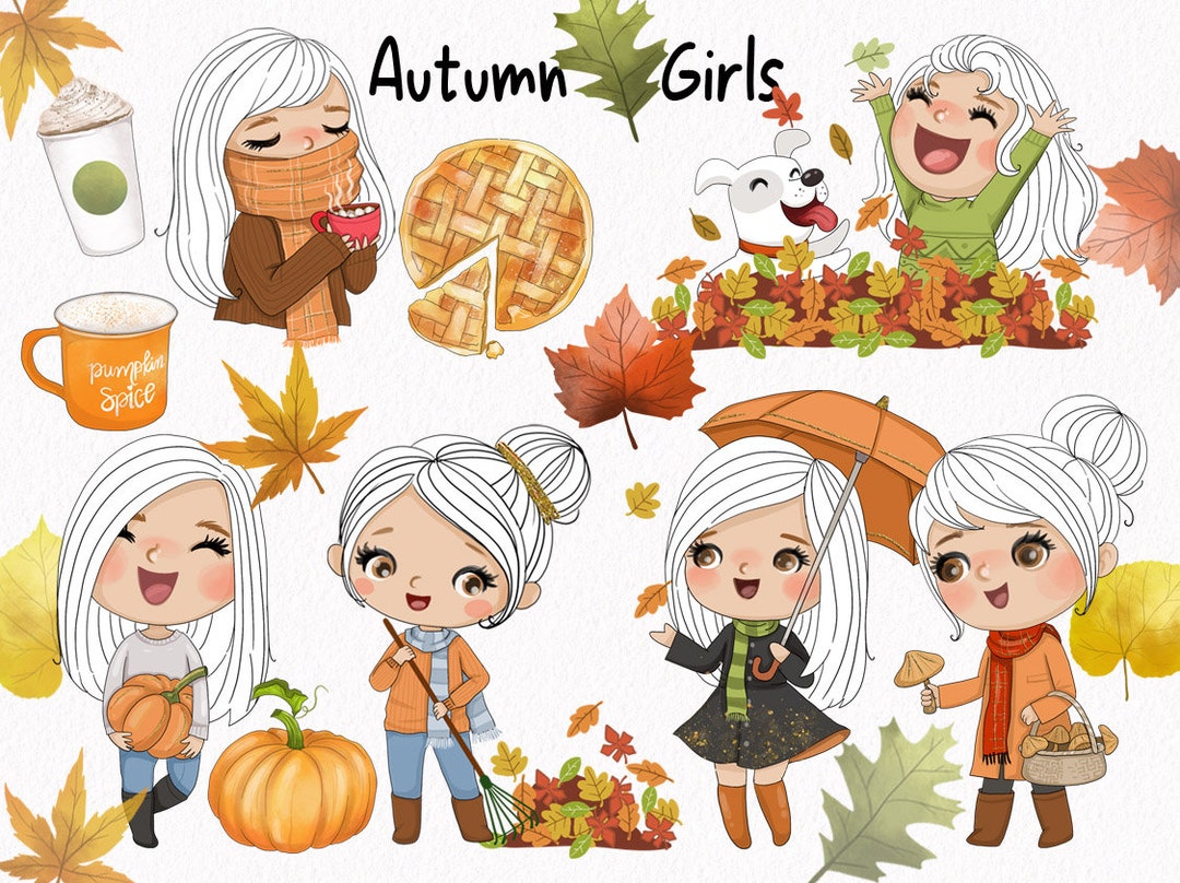 Cute Girls Autumn Clipart Fall Clipart Instant Download PNG - Etsy