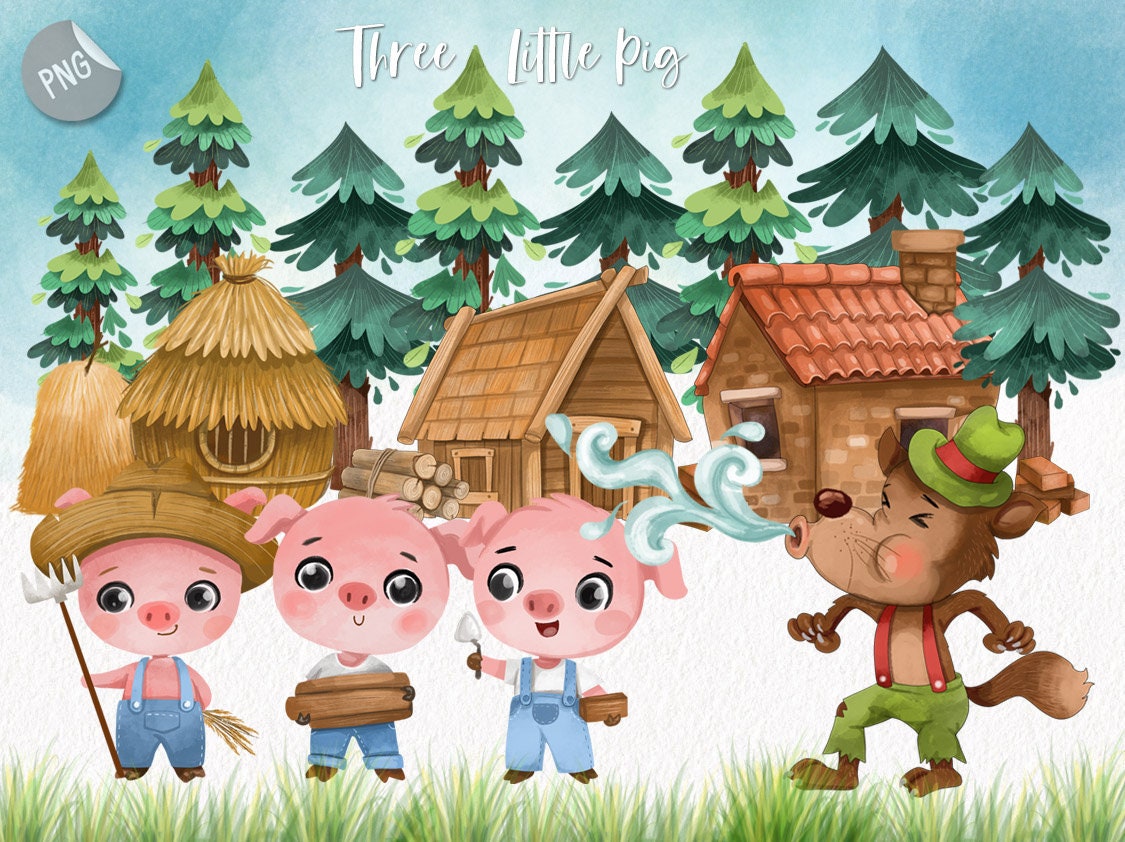 Three Little Pig Clipart Set Instant Download PNG File 300 - Etsy Australia