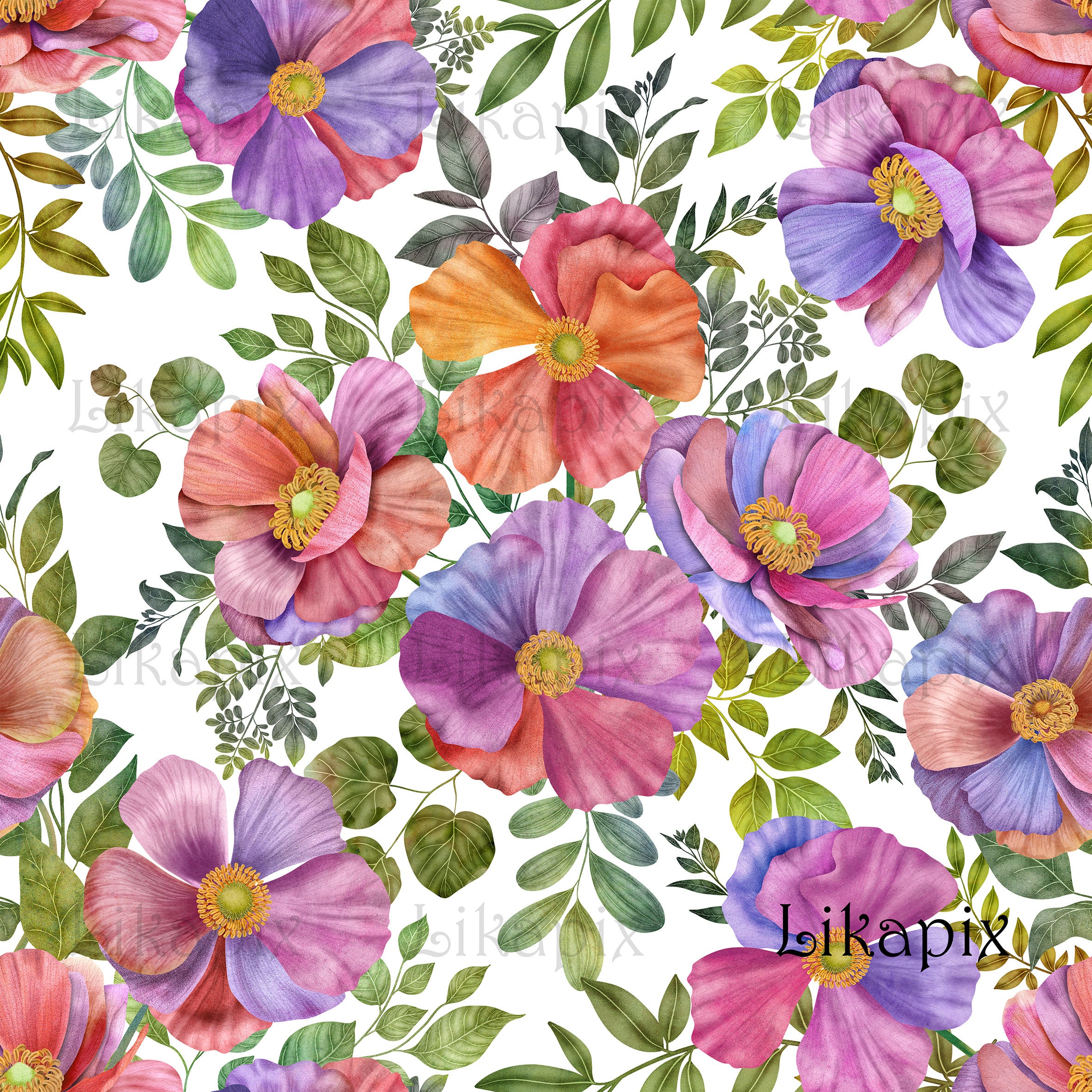Buttercup Flowers Leaves Seamless Pattern-instant Download. Watercolor ...