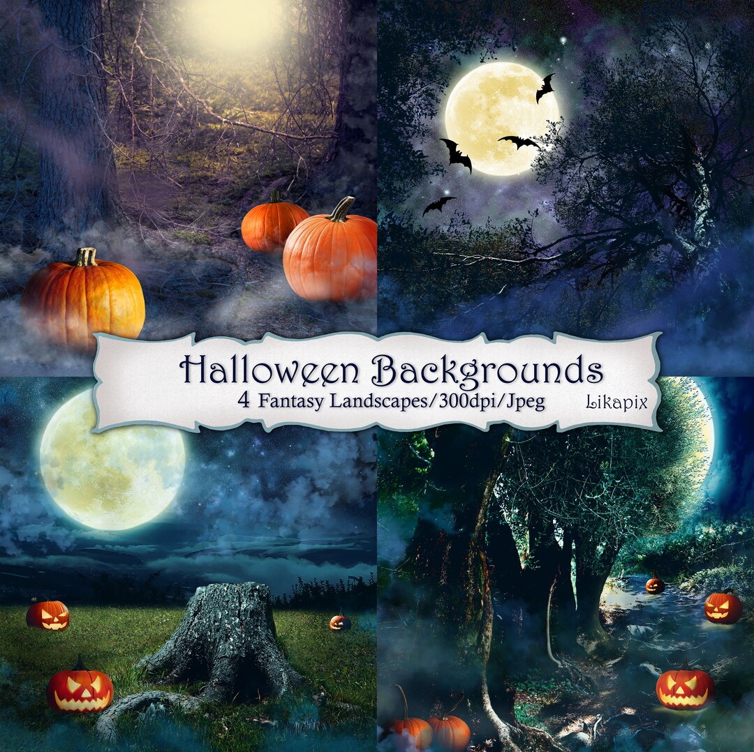 Halloween Digital Background-instant Download. Spooky Night Scenery ...