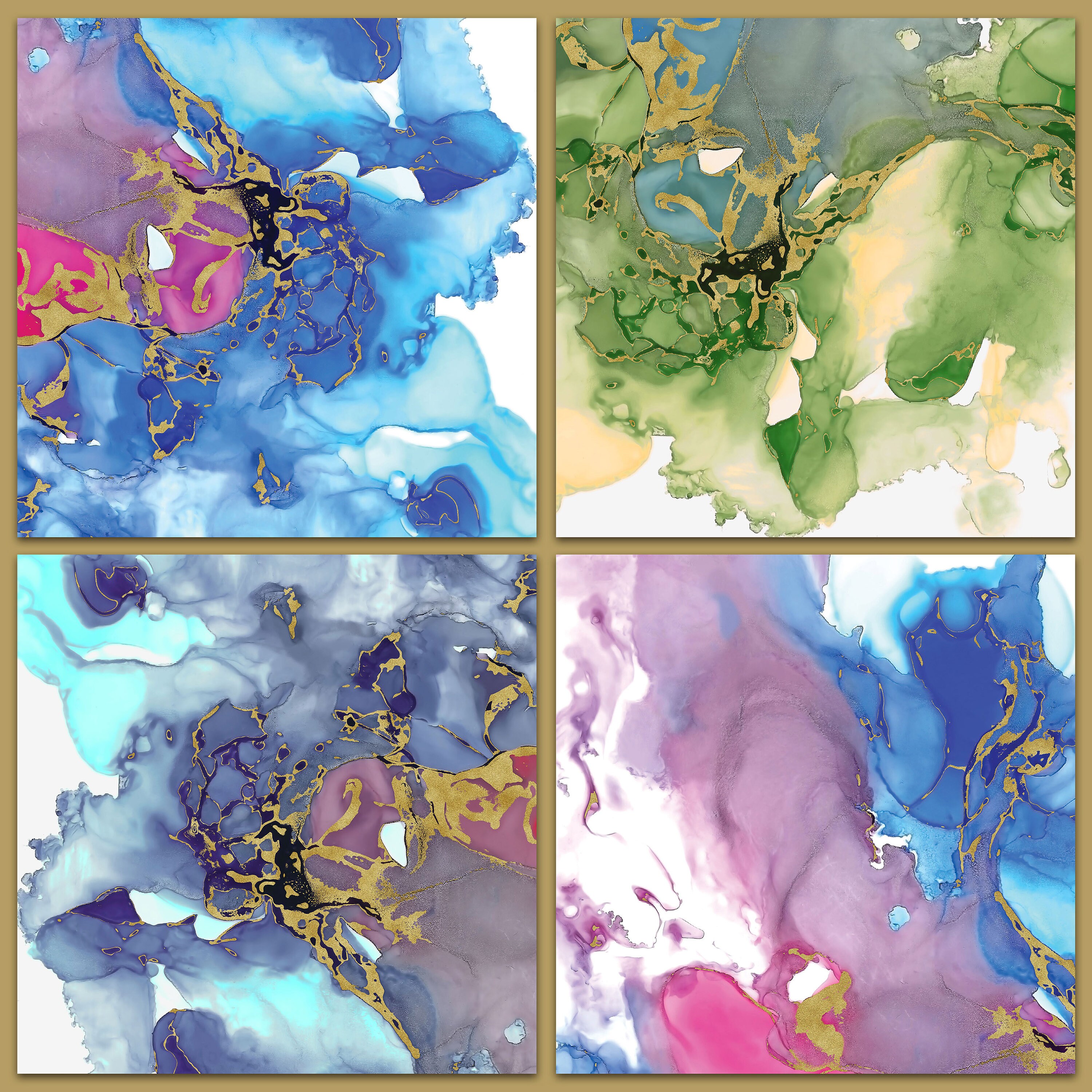 Rainbow Marble Ink Digital Papers, Ink Waves Print, Liquid Ink Paper ...