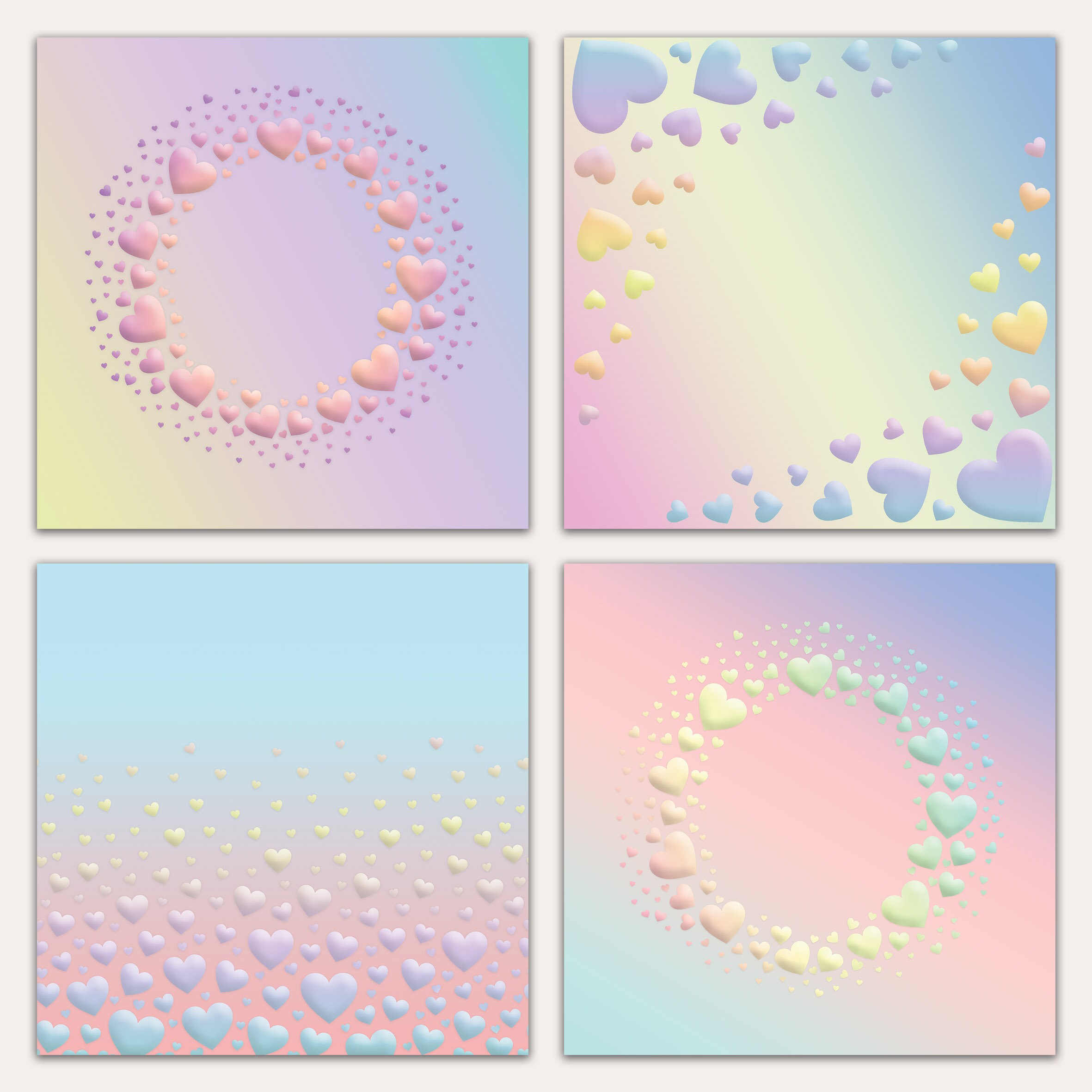 Rainbow Pastel Hearts Digital Paper Set, Candy Colors Sheets, Gradient ...