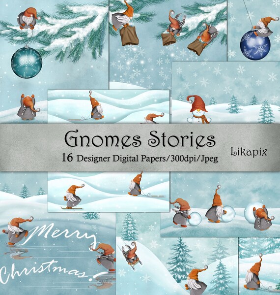 Scandinavian Gnomes Digital Paper Set Christmas Nordic | Etsy