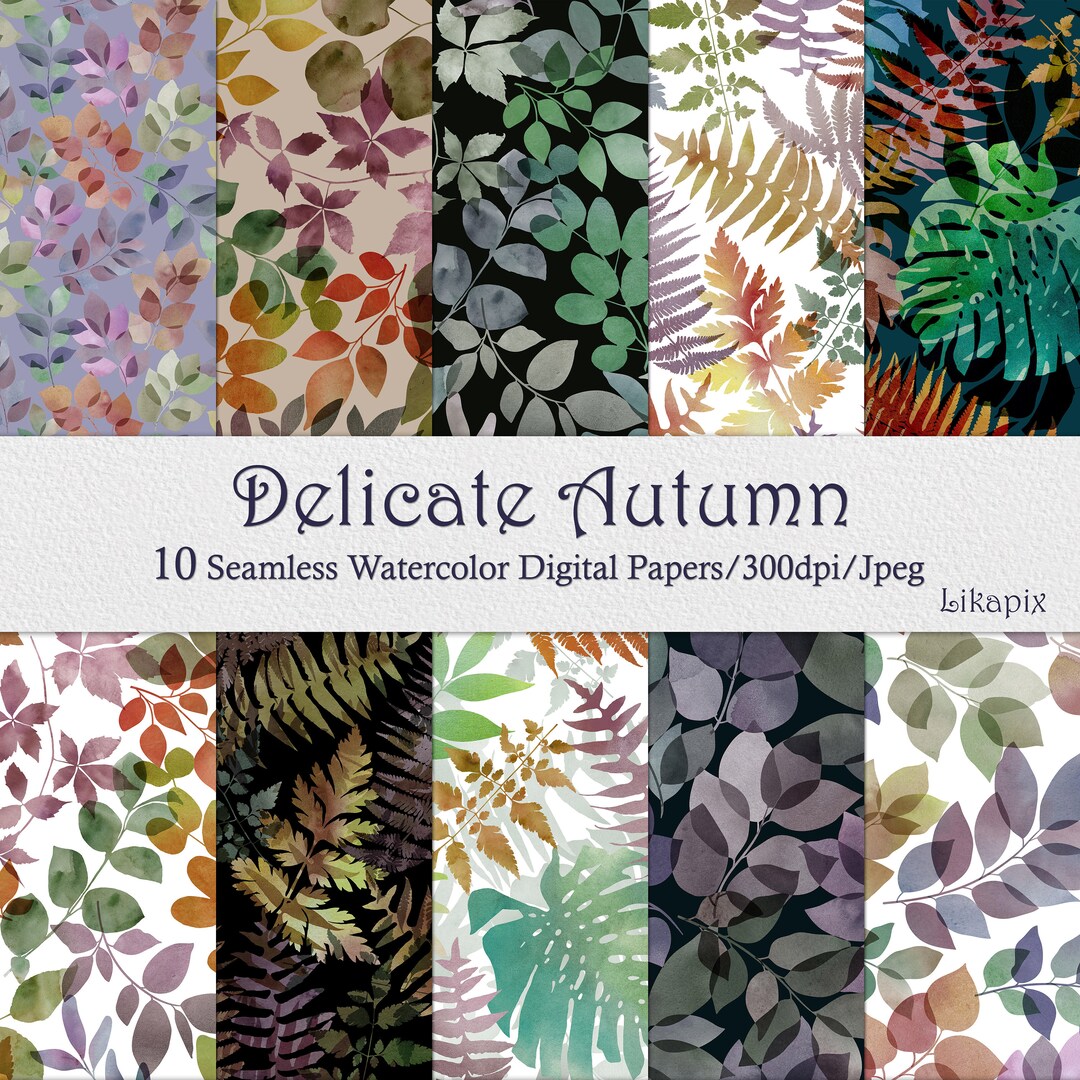 Watercolor Leaves Seamless Patterns- Instant Download. Autumn Foliage ...
