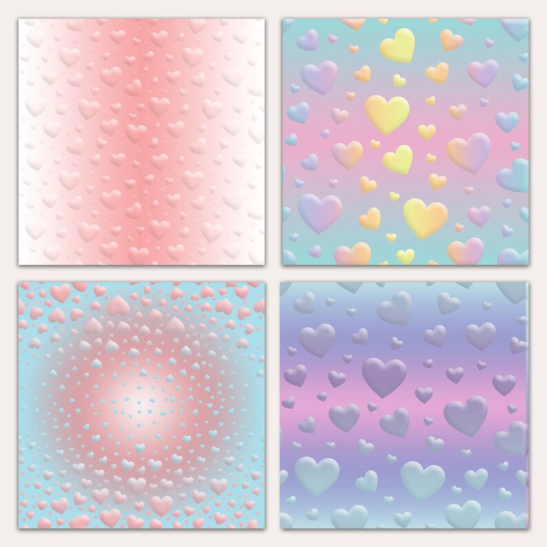 Rainbow Pastel Hearts Digital Paper Set, Candy Colors Sheets, Gradient ...