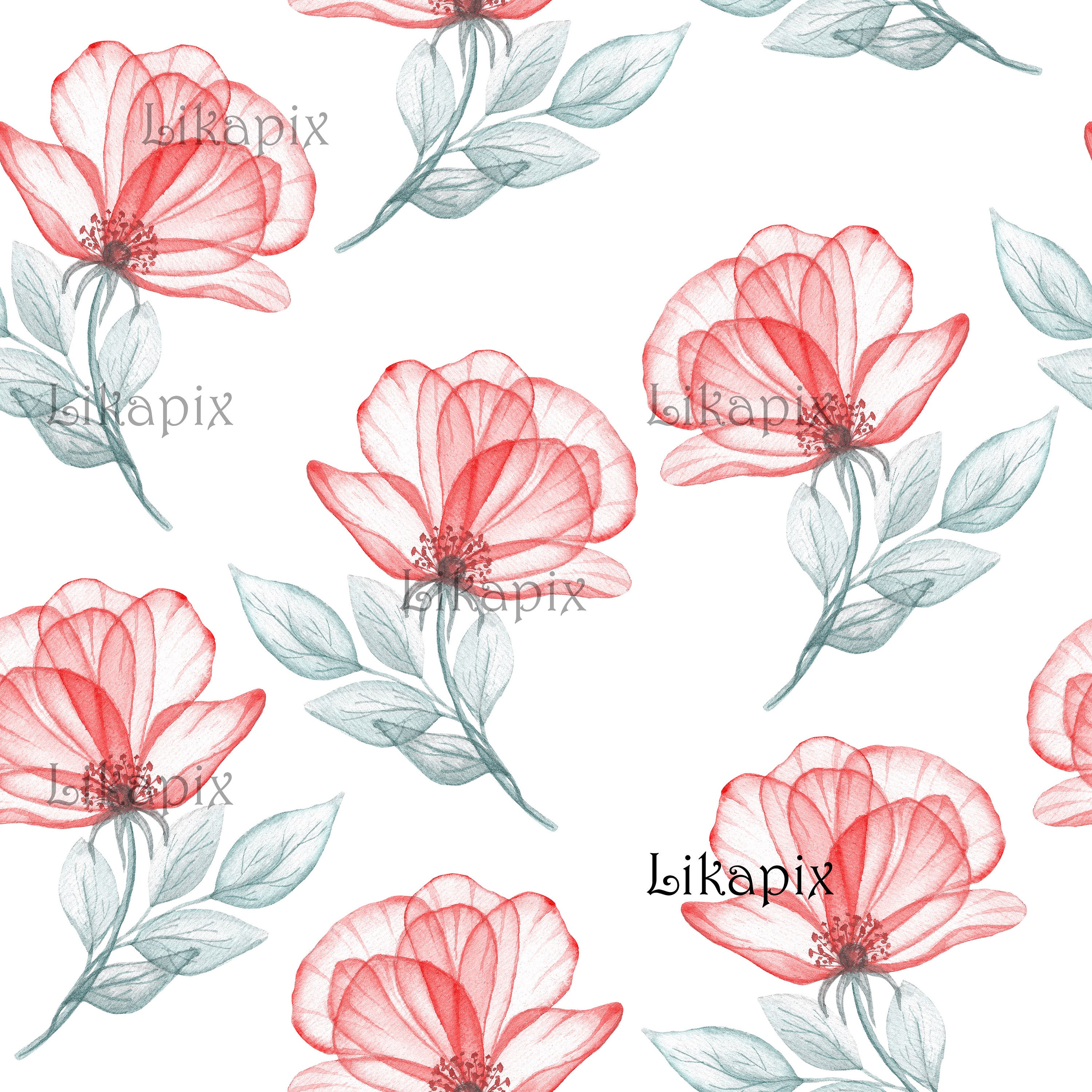 Red Roses Seamless Pattern-instant Download, Red Rose Clipart ...
