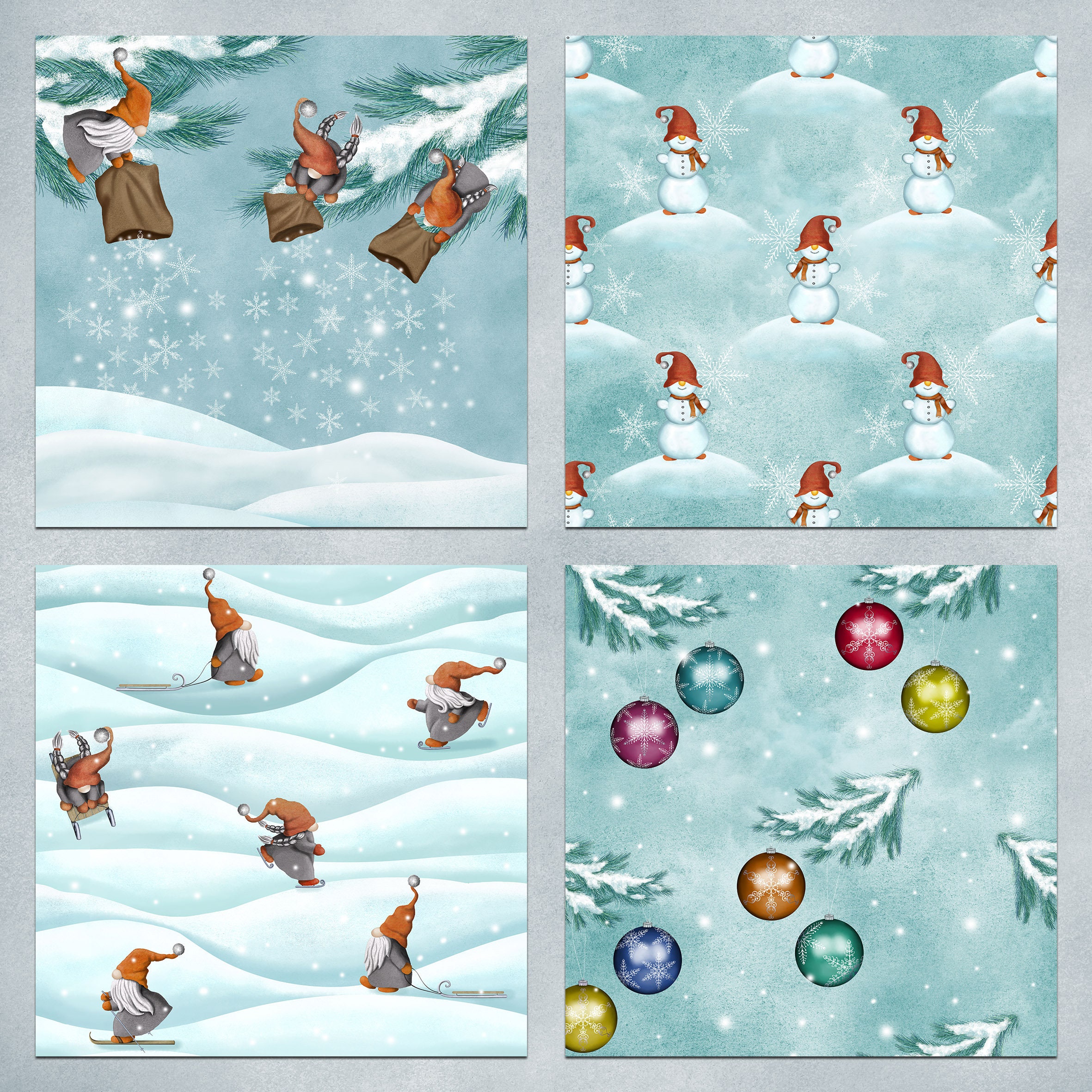 Scandinavian Gnomes Digital Paper Set, Christmas Nordic Watercolor ...