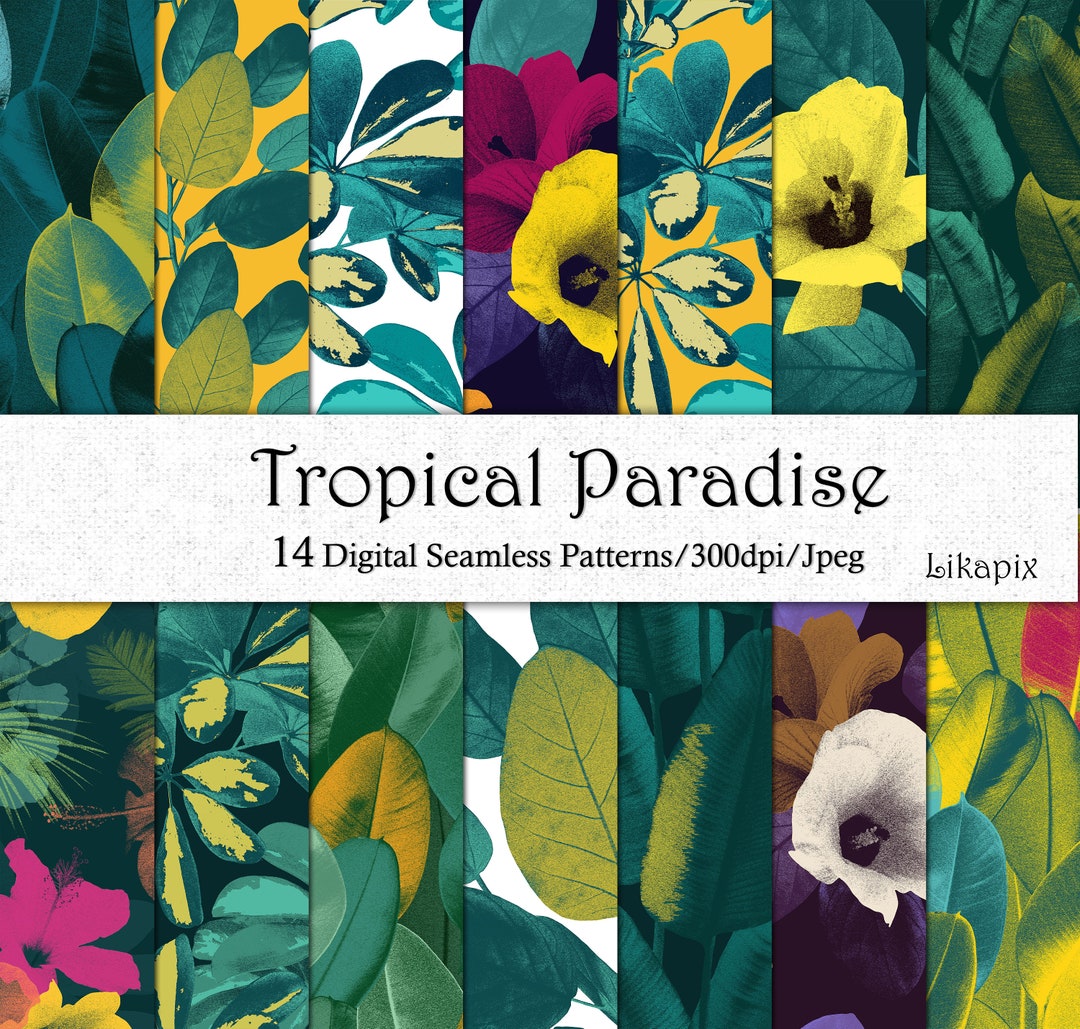 Summer Tropical Seamless Patterns-instant Download, Exotic Flowers and ...