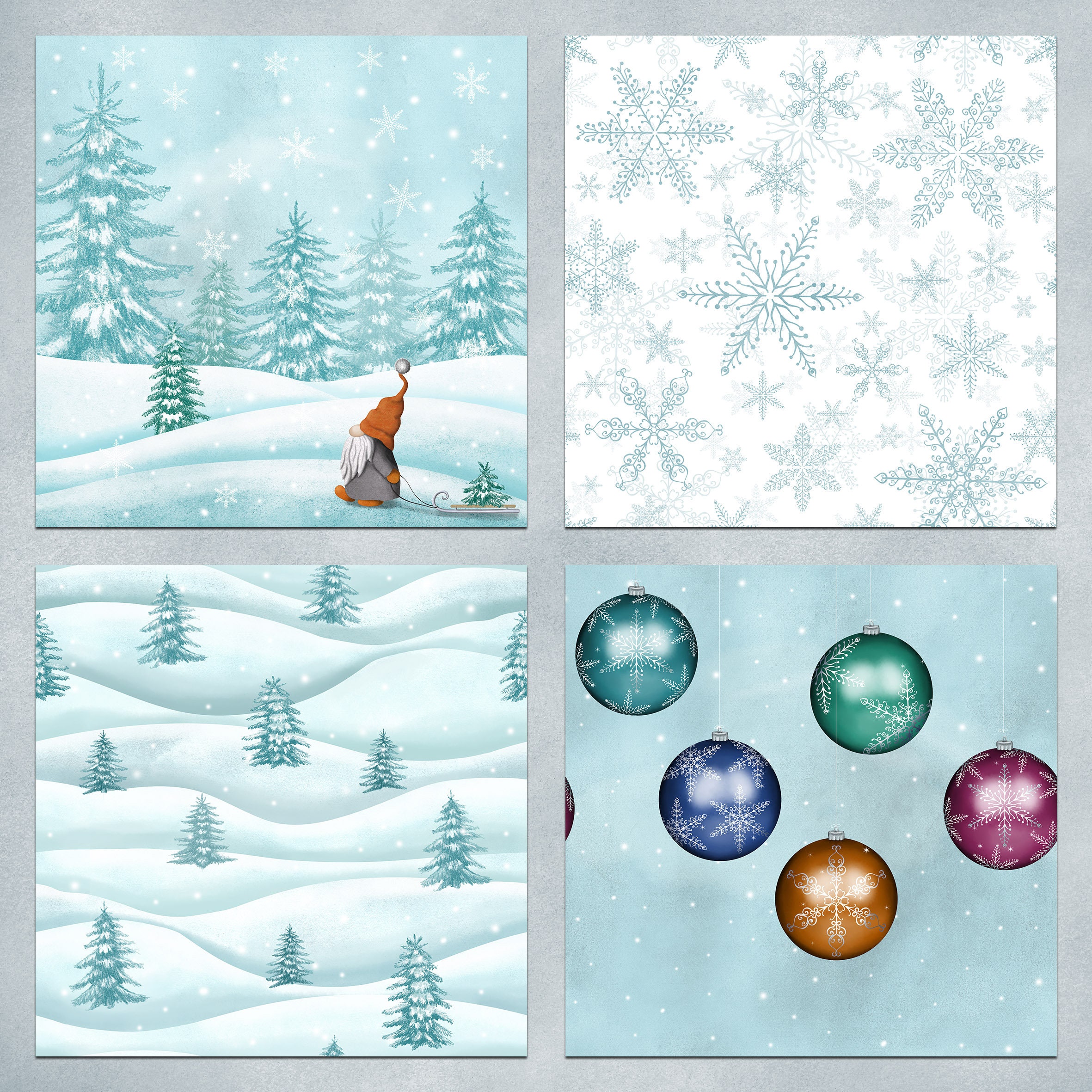 Scandinavian Gnomes Digital Paper Set, Christmas Nordic Watercolor ...