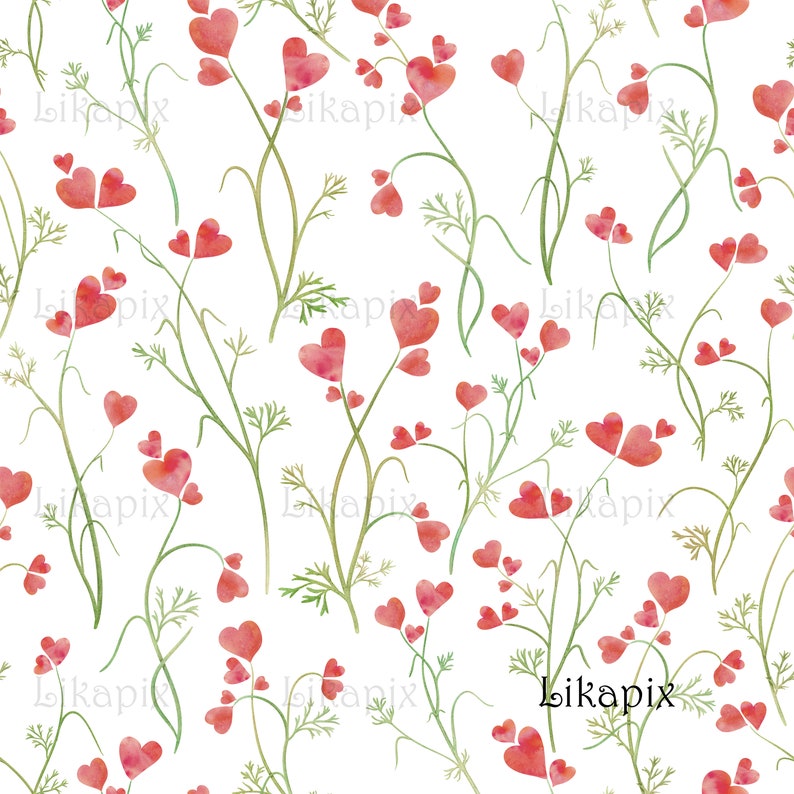 Hearts Flowers Watercolor Seamless Pattern Png-instant Download ...