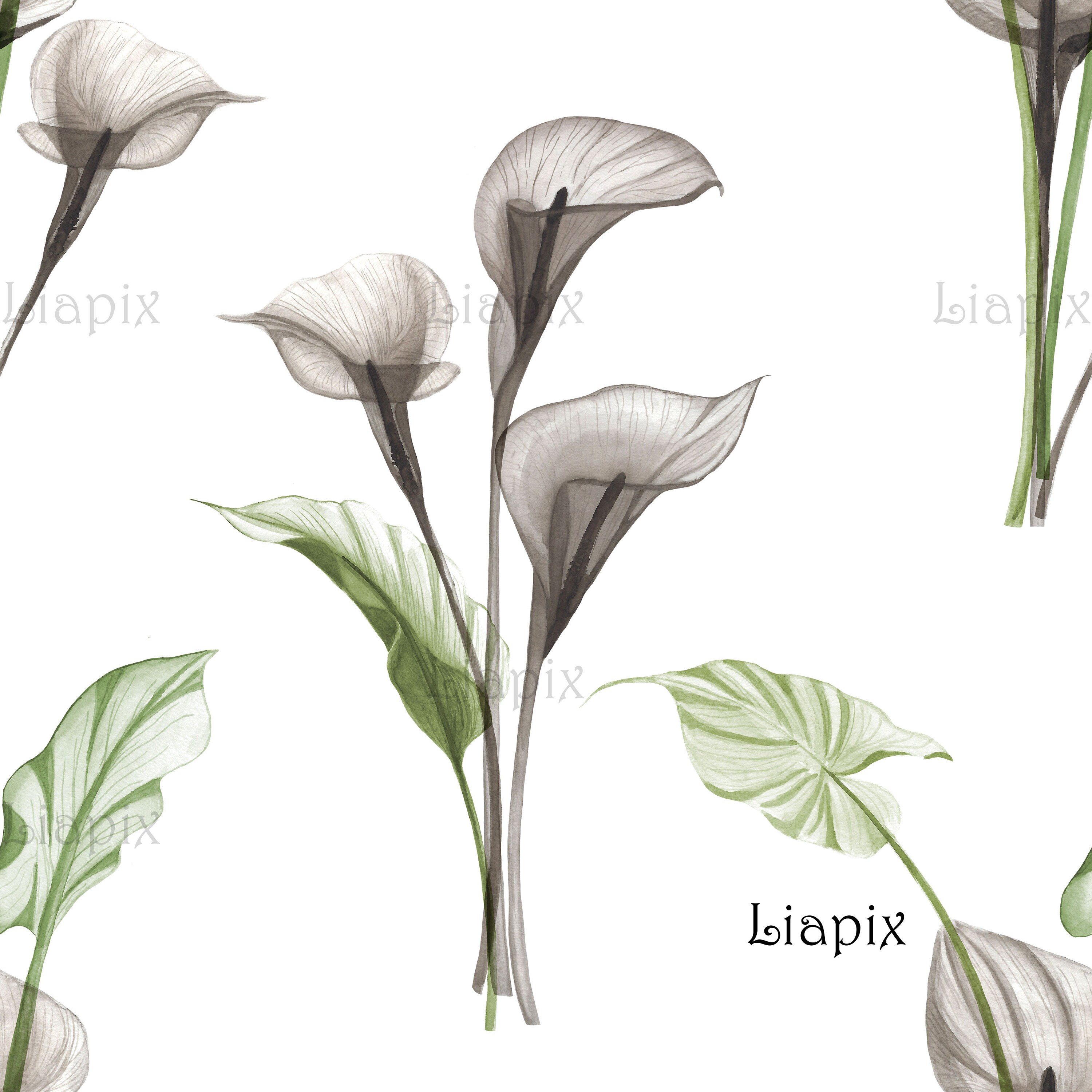 Calla Lily Flowers Bouquet Seamless Pattern PNG- Instant Download ...