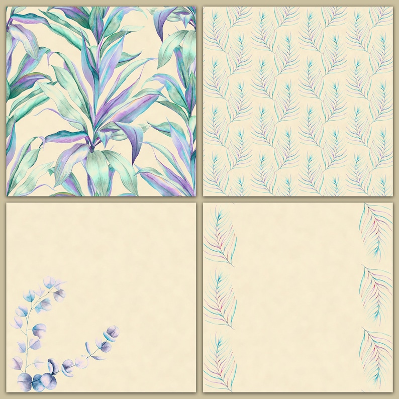 Watercolor Tropical Leaves Digital Papers Set Palm Seamless - Etsy