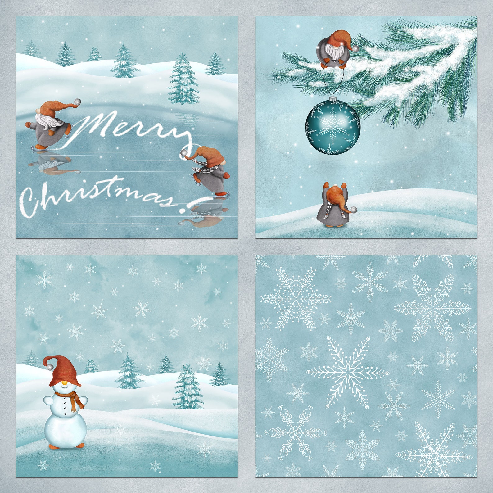 Scandinavian Gnomes Digital Paper Set, Christmas Nordic Watercolor ...