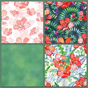 Summer Tropical Flower Scrapbook Digital Papers, Tropical Leaves ...