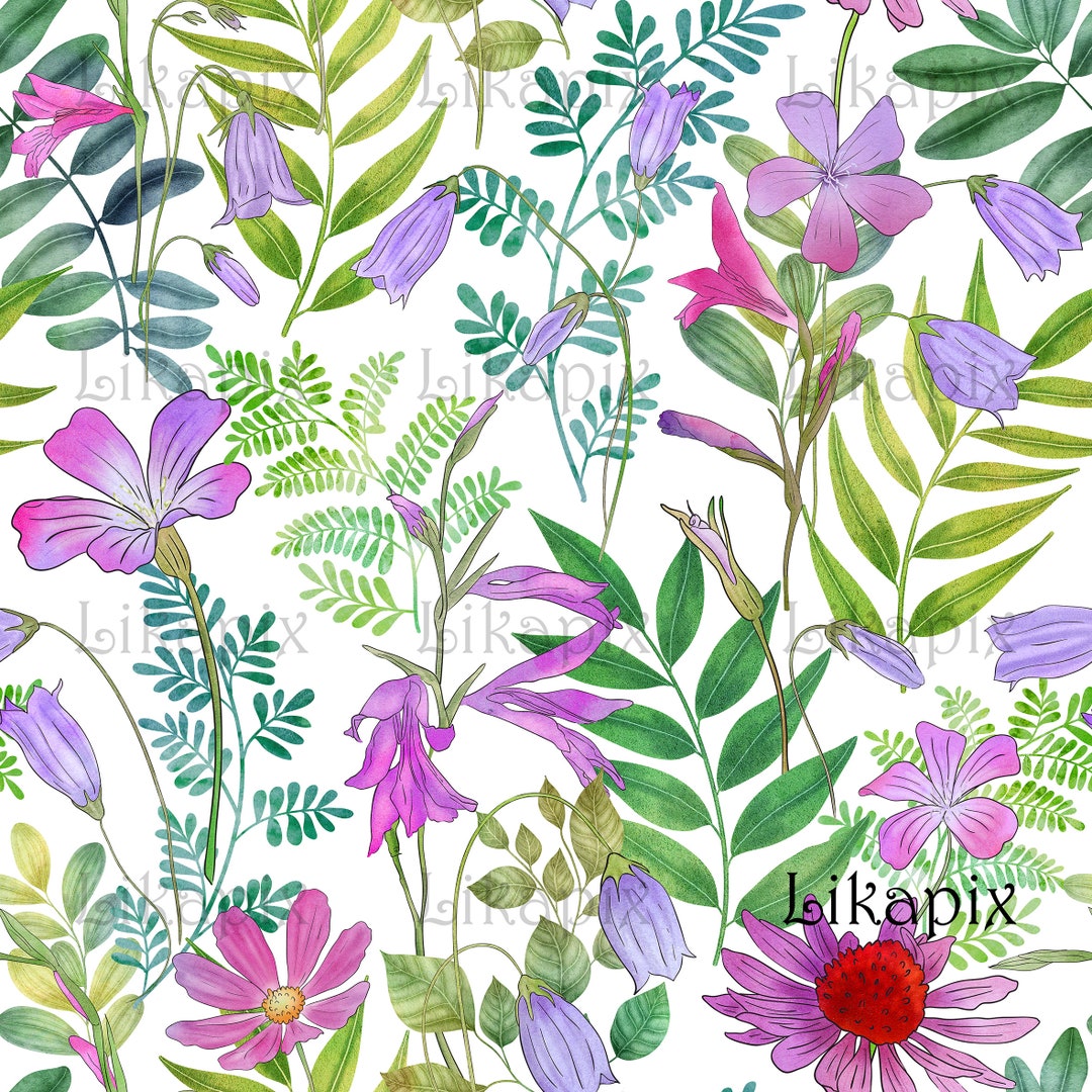 Romantic Spring Flowers Seamless Pattern-instant Download. Watercolor ...