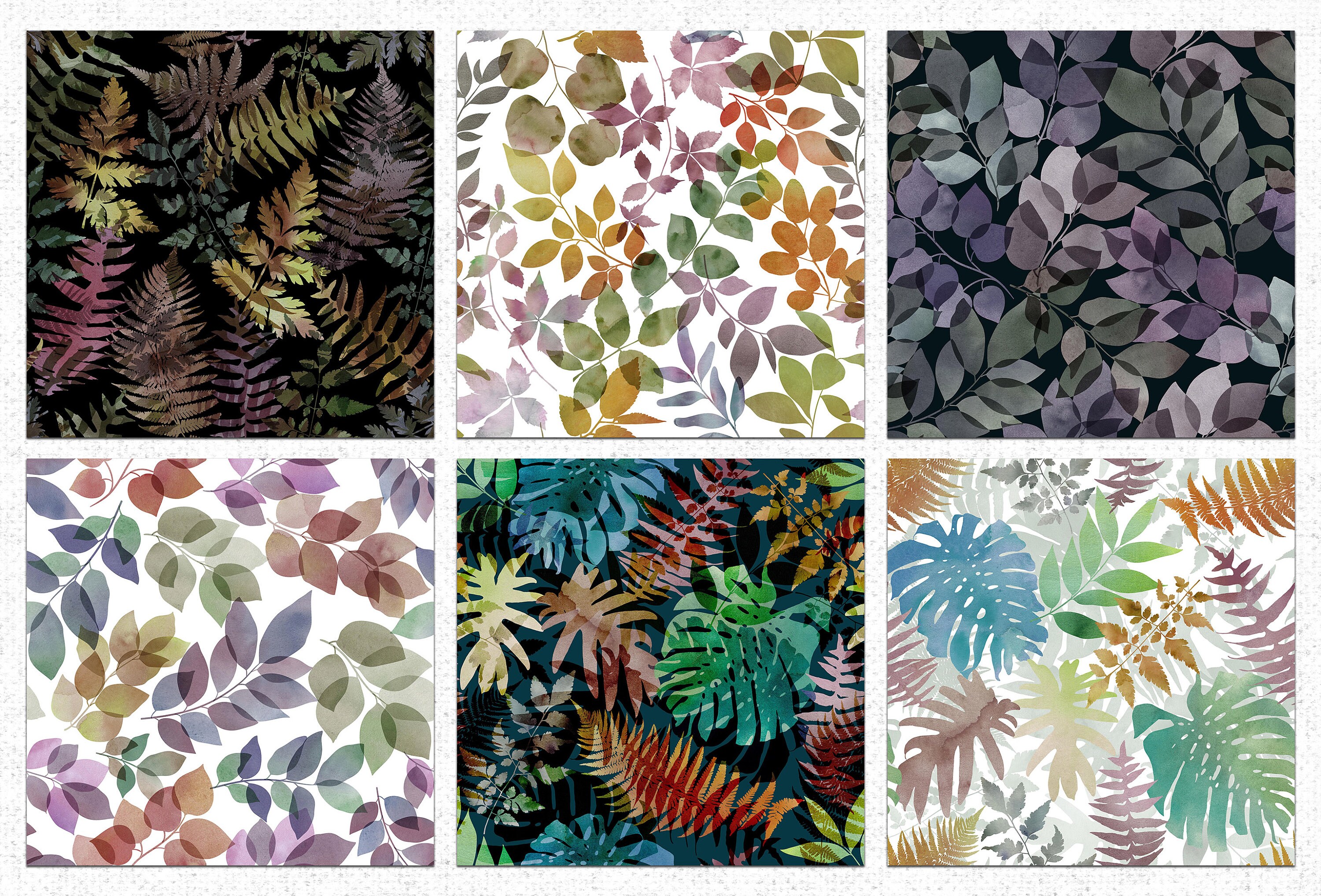 Watercolor Leaves Seamless Patterns- Instant Download. Autumn Foliage ...