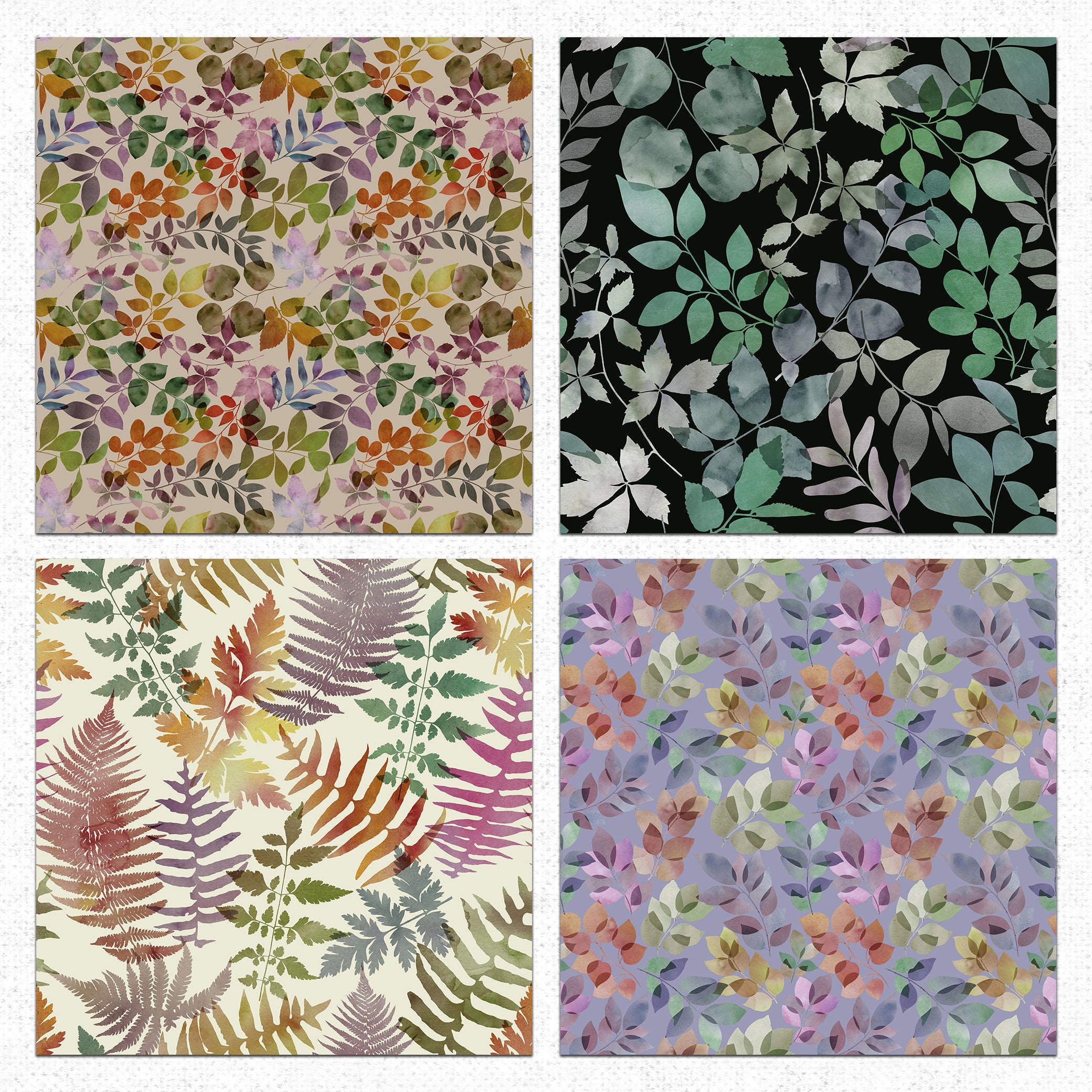 Watercolor Leaves Seamless Patterns- Instant Download. Autumn Foliage ...