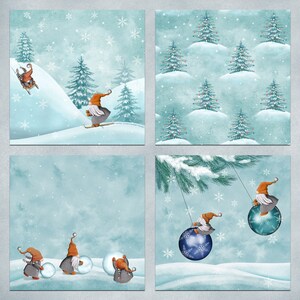 Scandinavian Gnomes Digital Paper Set, Christmas Nordic Watercolor ...