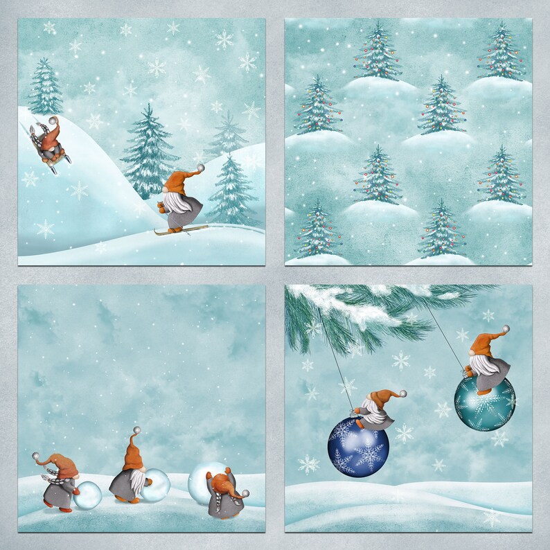 Scandinavian Gnomes Digital Paper Set, Christmas Nordic Watercolor ...