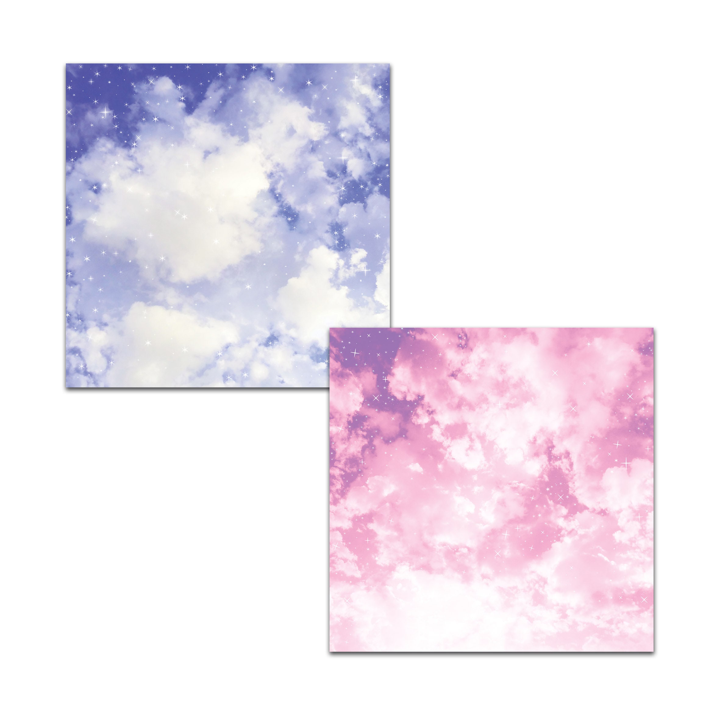 Rainbow Clouds and Stars Digital Paper Set, Pastel Sparkling Textural ...