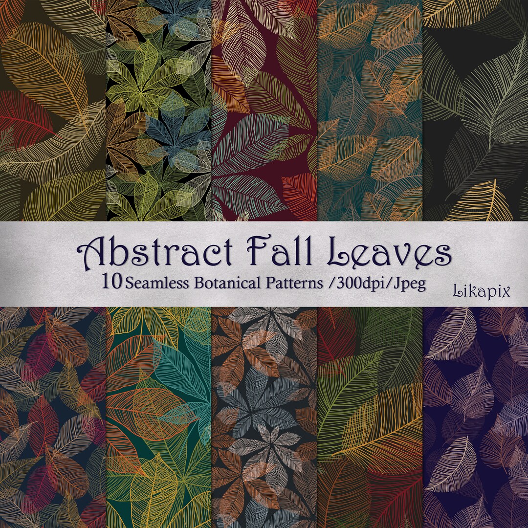 Abstract Fall Leaves Seamless Patterns-instant Download. Leaf Skeleton ...