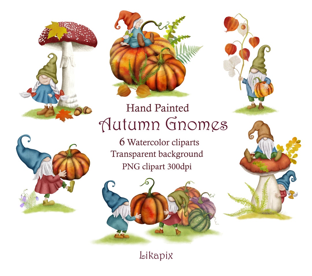 Autumn Scandinavian Gnomes Watercolor PNG Clipart. Cute Gnomes ...