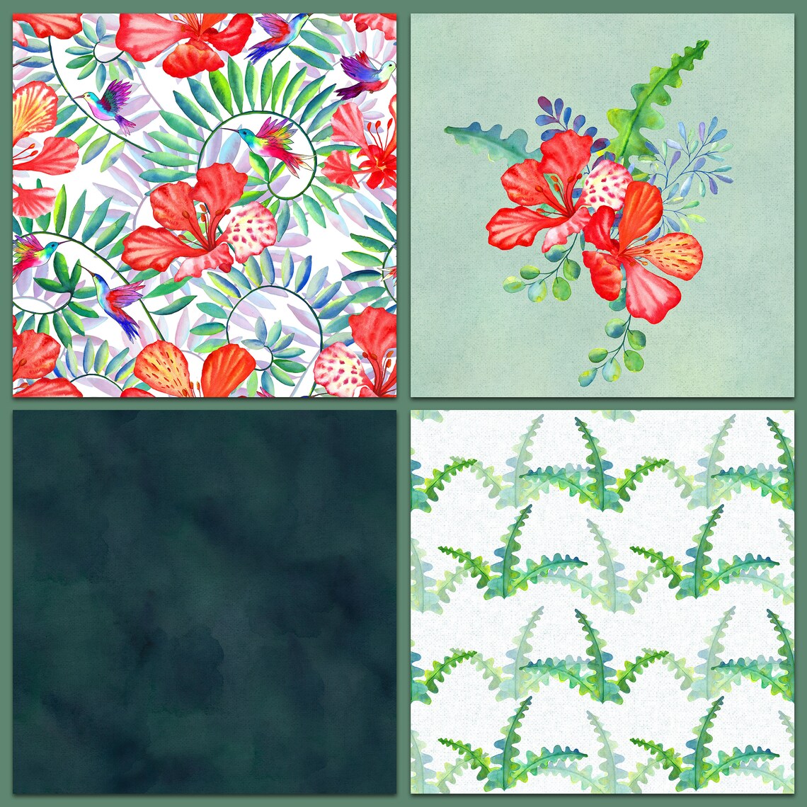 Summer Tropical Flower Scrapbook Digital Papers, Tropical Leaves ...