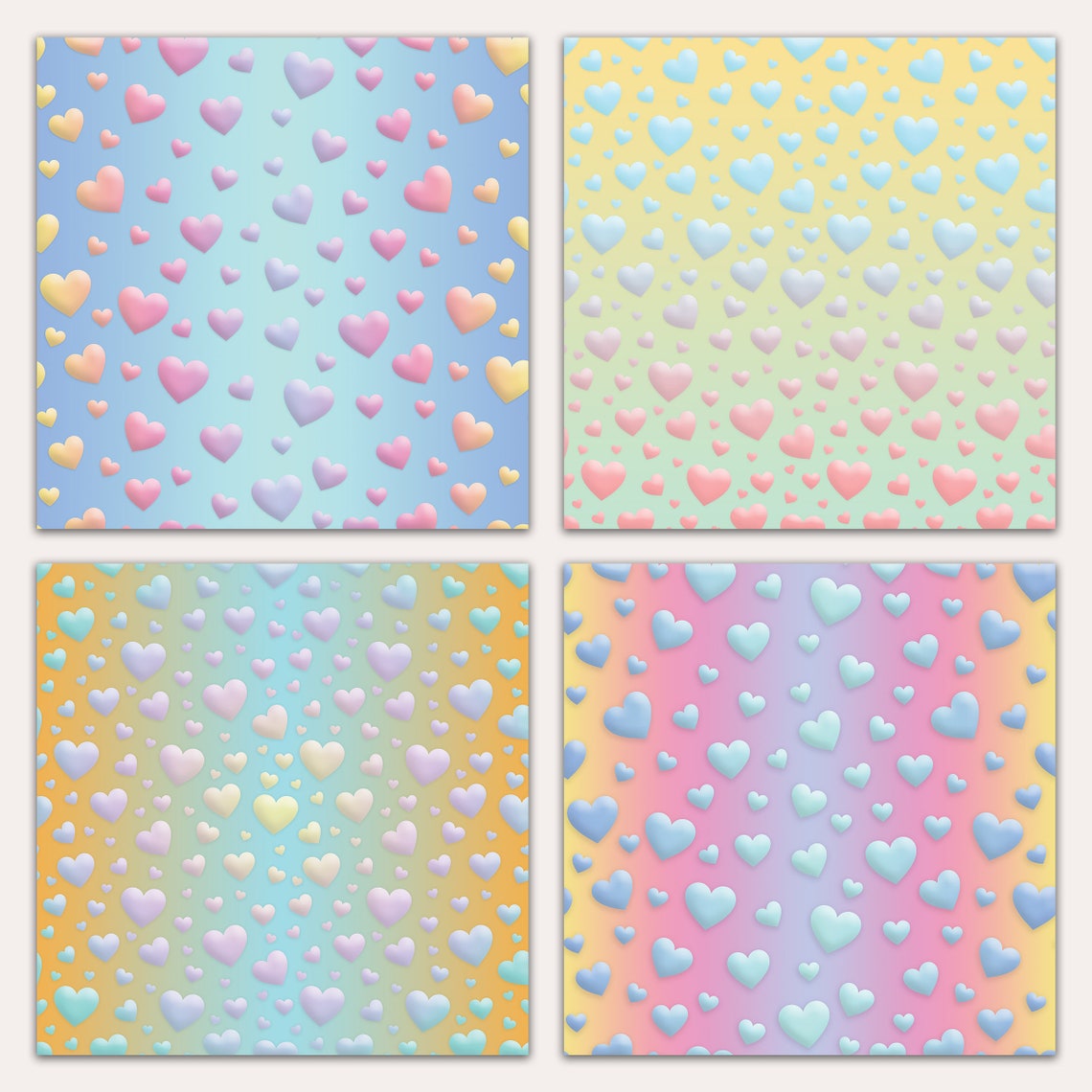 Rainbow Pastel Hearts Digital Paper Set Candy Colors Sheets - Etsy