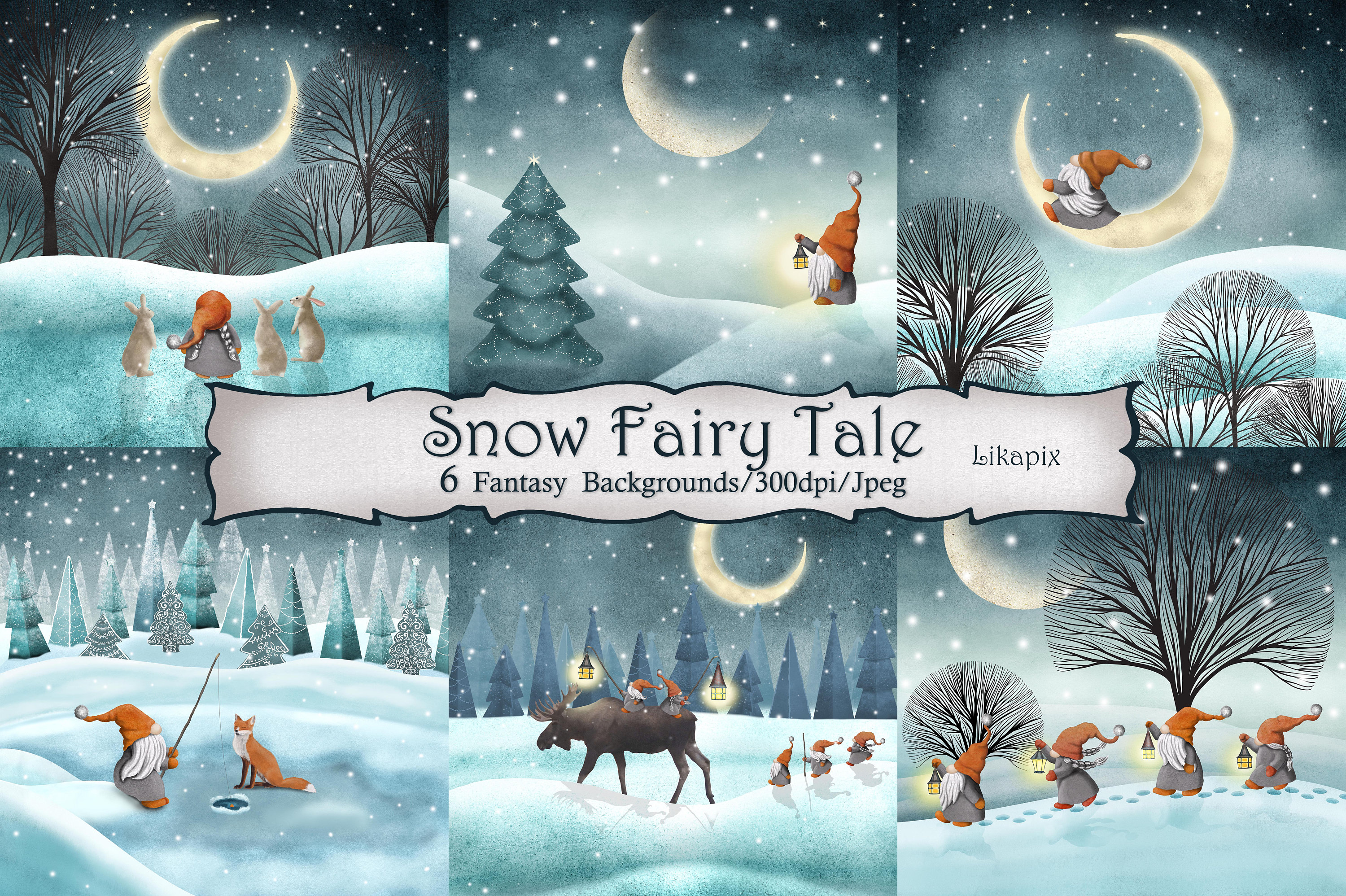 Scandinavian Gnomes Winter Backgrounds-instant Download. Nordic Gnomes ...