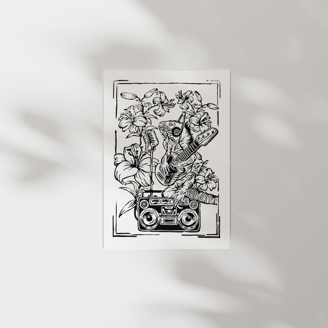 Iguana Rock Lino Print | Original Hand Printed Artwork | Music Inspired ...