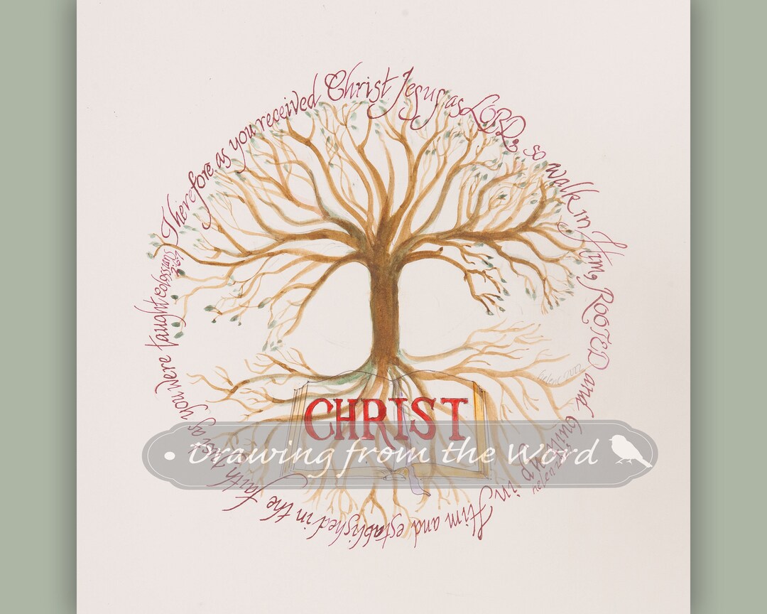 ROOTED in CHRIST 8x10 Watercolor and Calligraphy Scripture Art Based on ...