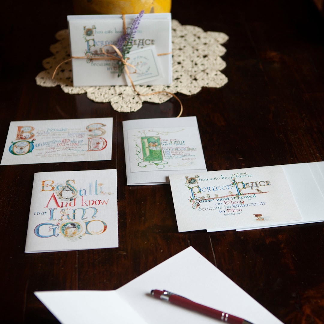 NOTE CARDS Inspirational Scripture Art With Beautiful Illuminated ...