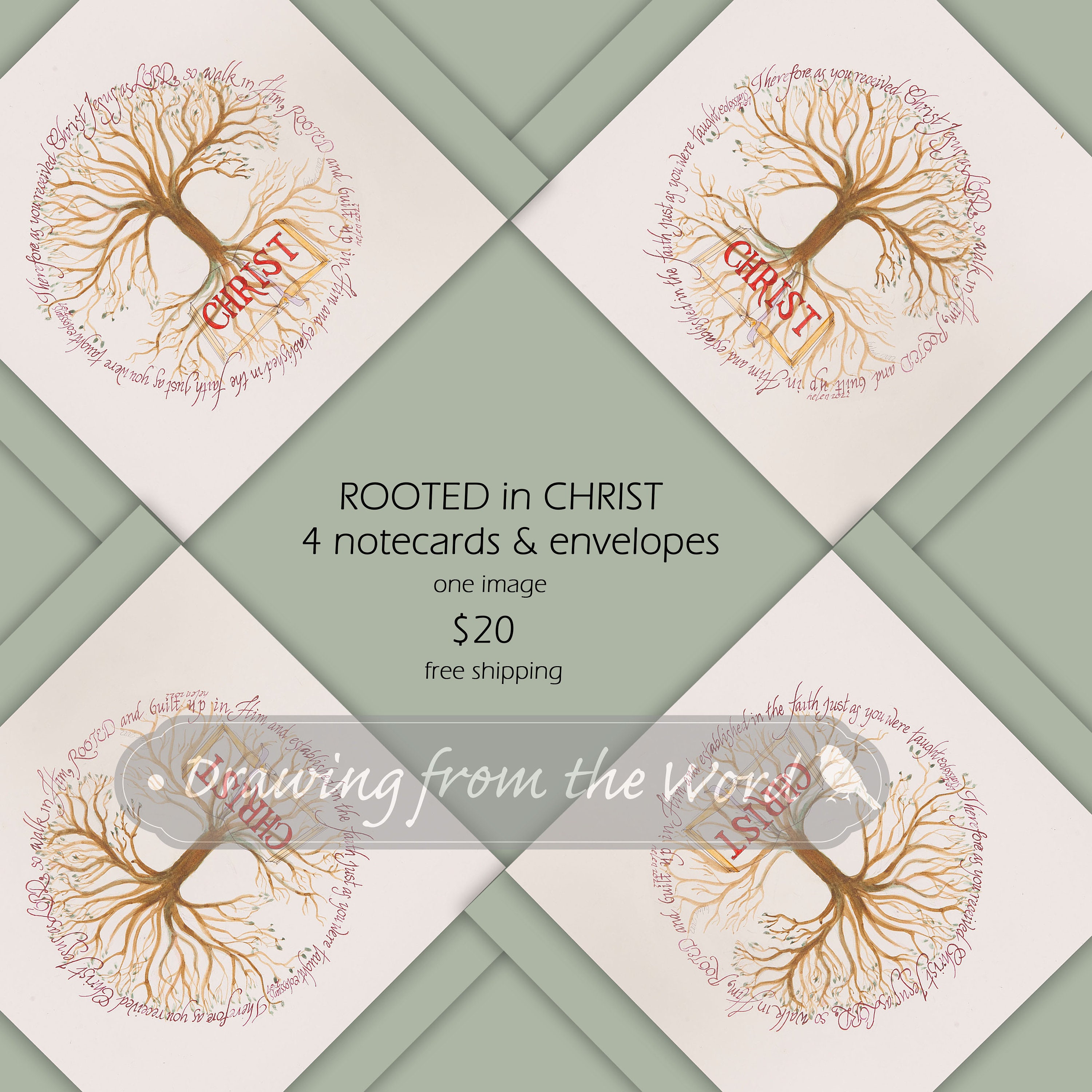 ROOTED in CHRIST 8x10 Watercolor and Calligraphy Scripture Art Based on ...