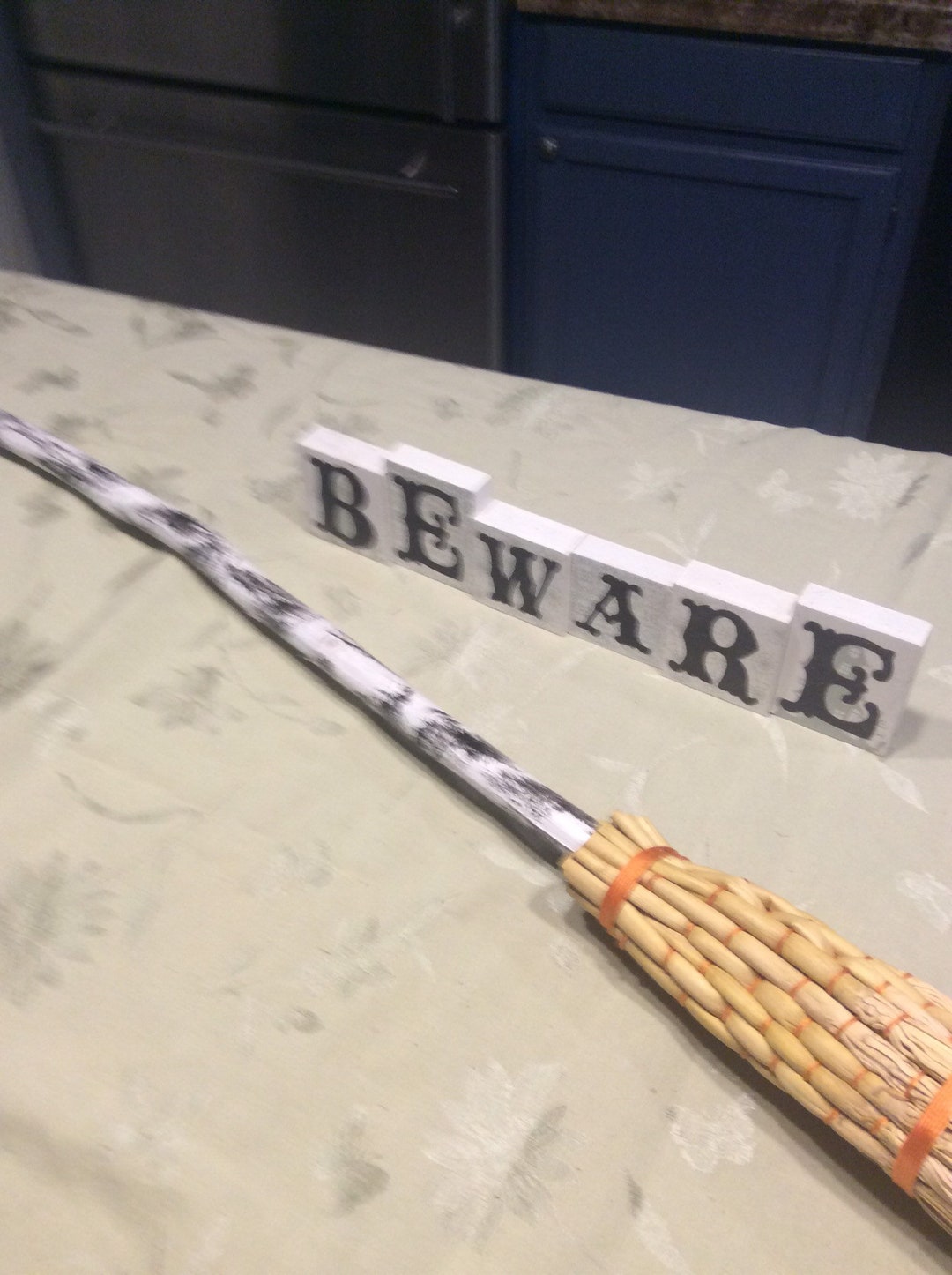 One of Round Black and White Handle Broom or Besom With Hand Woven Top ...