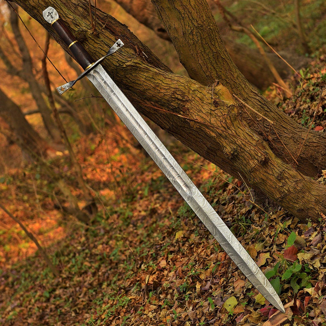 New Handmade Damascus Viking Sword, Replica Sword With Leather Sheath ...