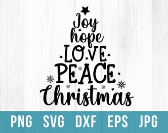 Joy Hope Love Peace Christmas Tree Svg Png, Holiday Svg, Cut File for ...
