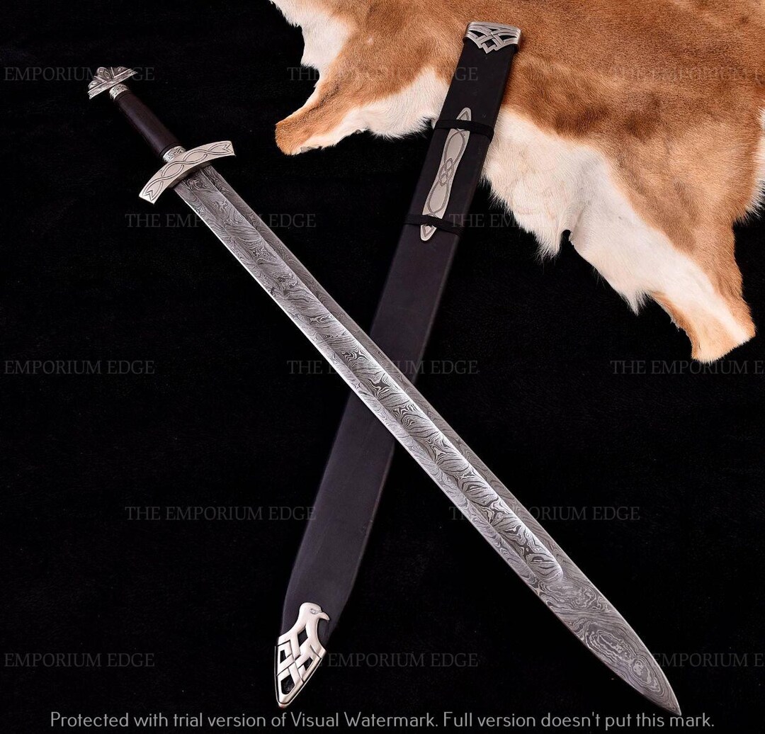 Handmade Custom Sword Damascus Steel Northman Sword With Wooden ...