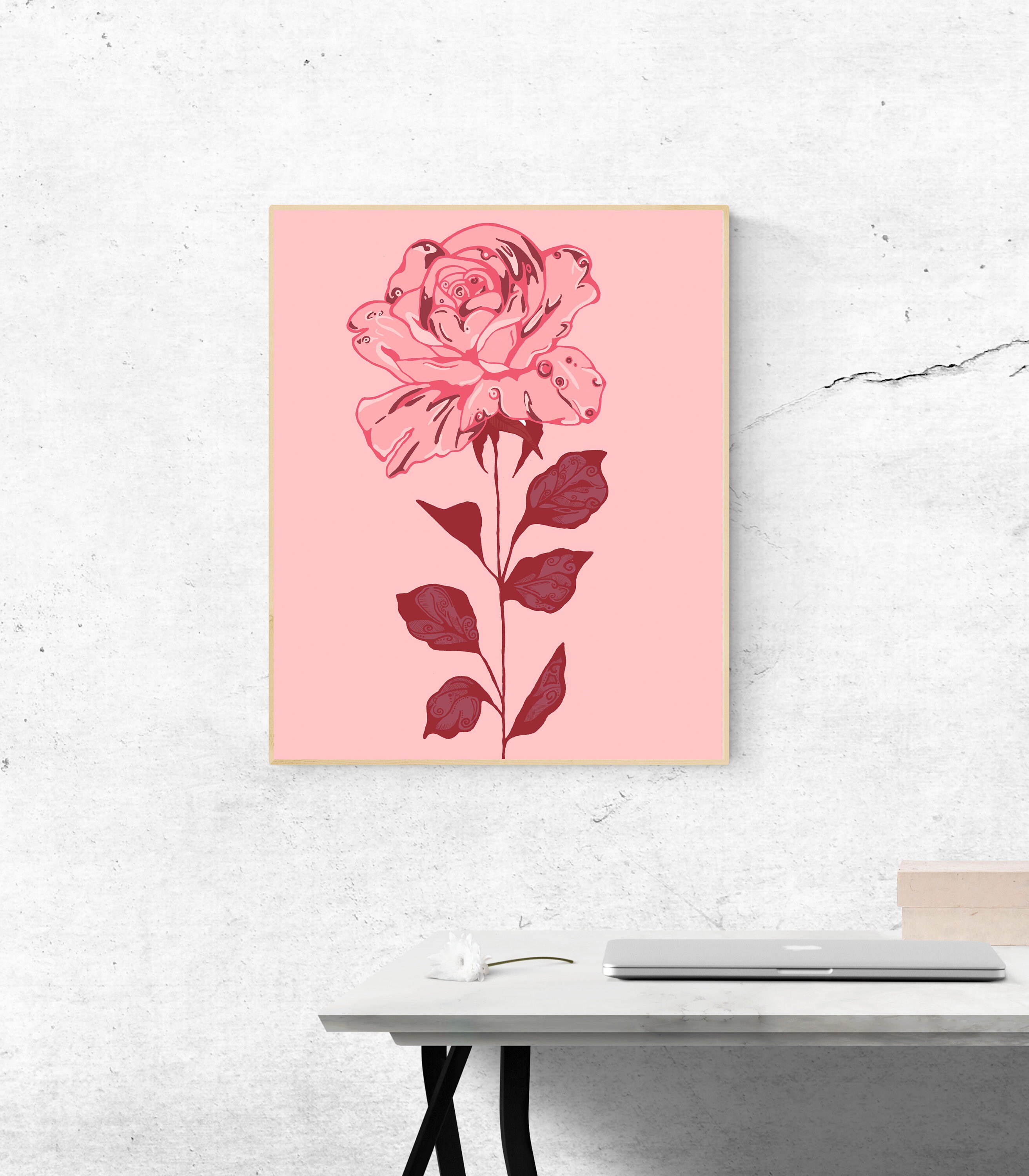 Pink Rose Digital Art Print Digital Art Floral Rose Art - Etsy