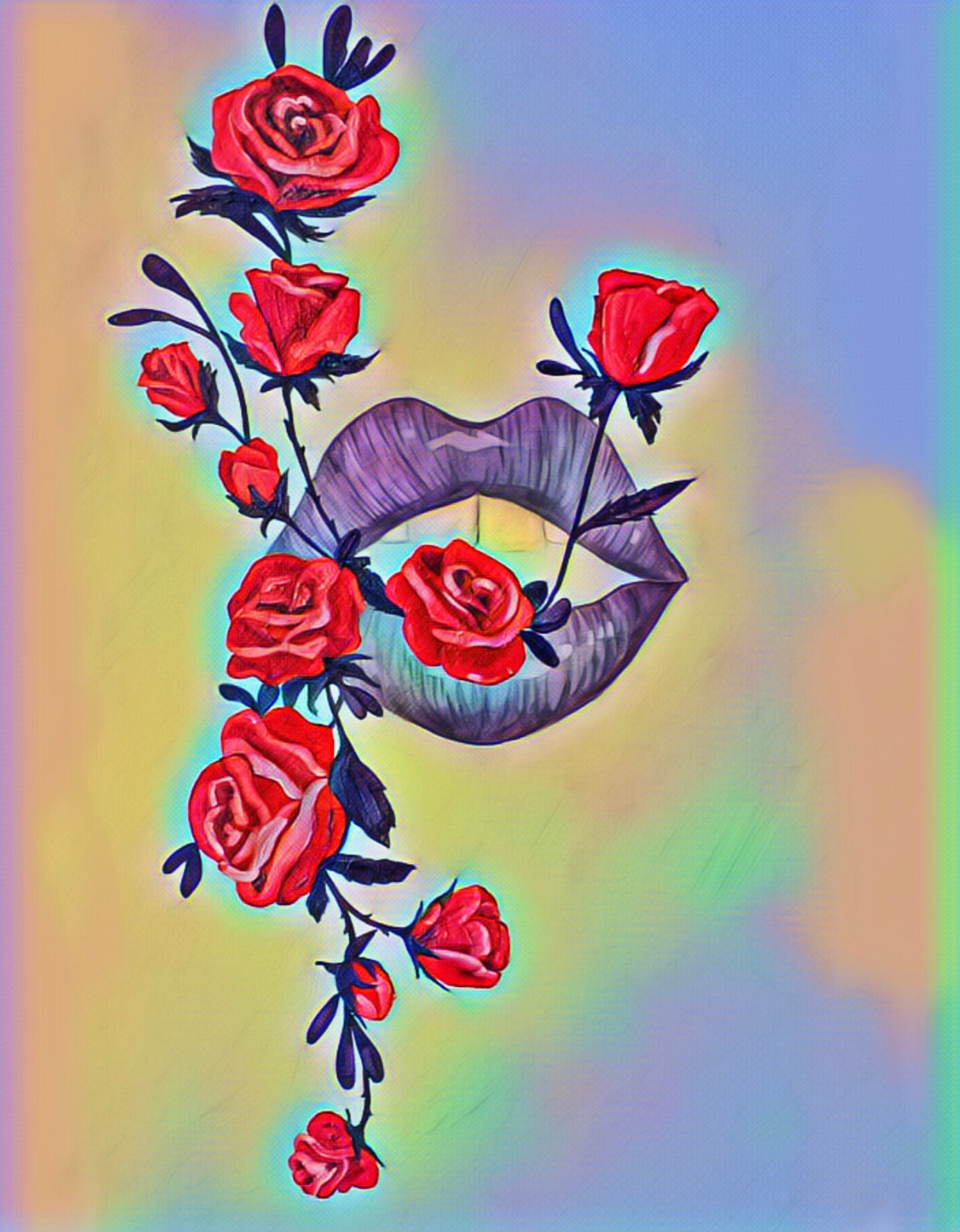 Rose Lips ART PRINT Floral Print Rose Print Wall Art - Etsy