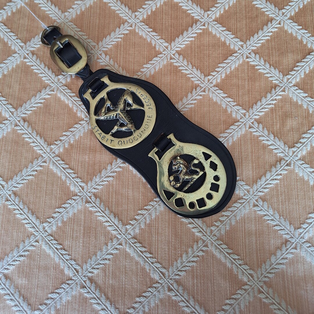Two Vintage Horse Brass Medallions on Leather Strap - Etsy