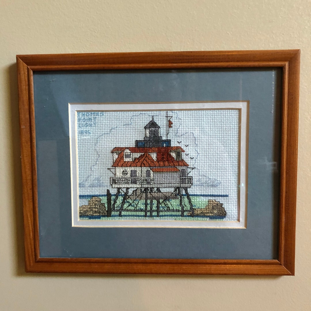 Thomas Point Light Vintage Cross Stich Completed Framed Ready to Hang ...